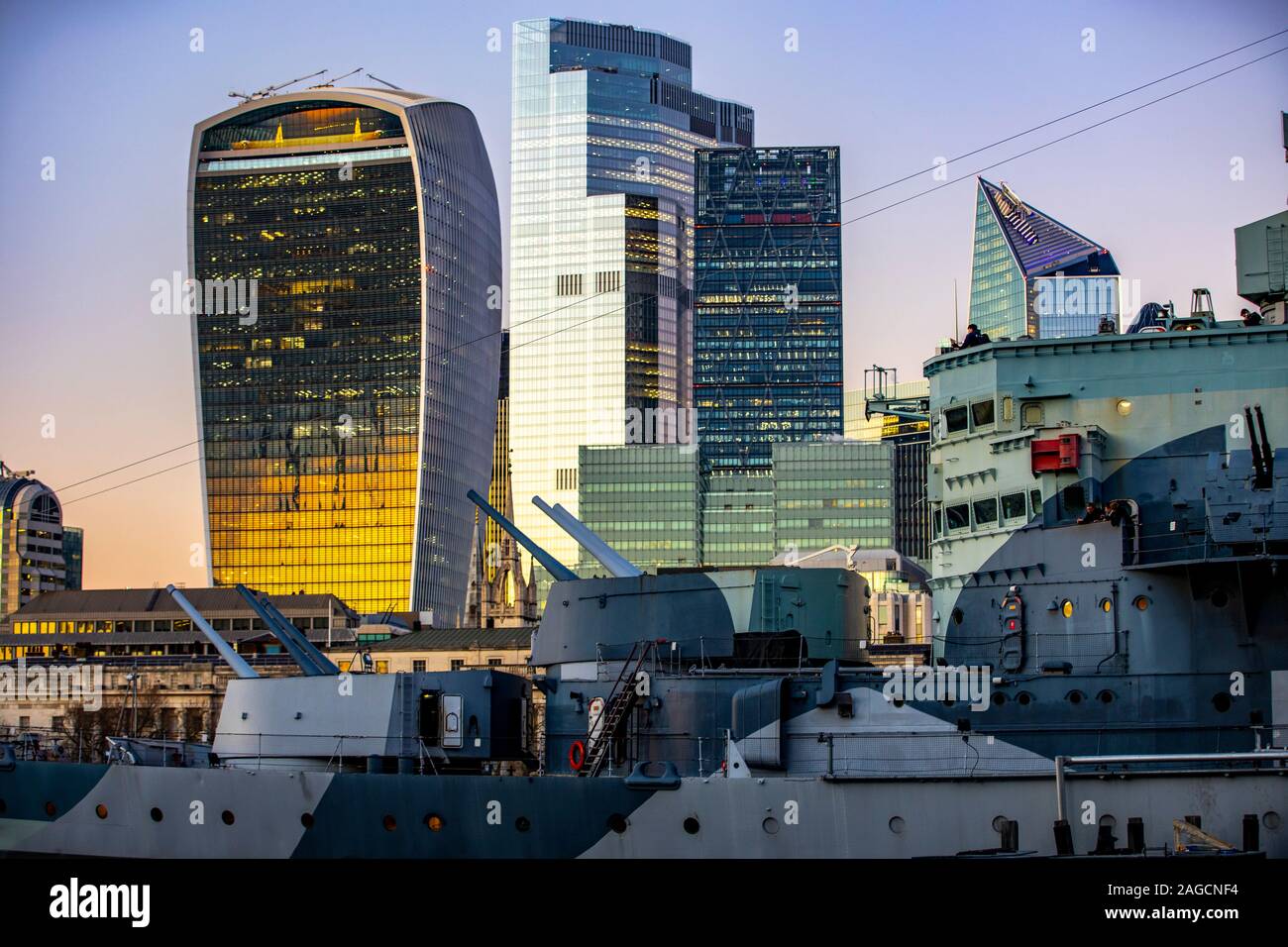 Skyline of the banking district of London, Great Britain, River Thames ...
