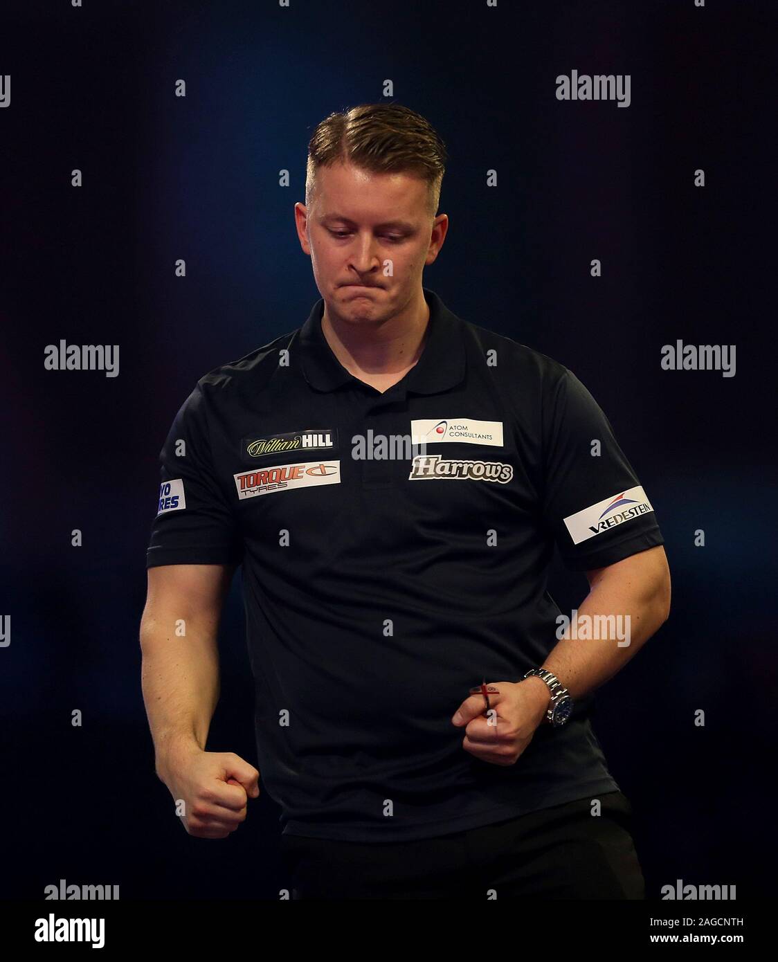 Josh Payne celebrates winning his match during day six of the William ...