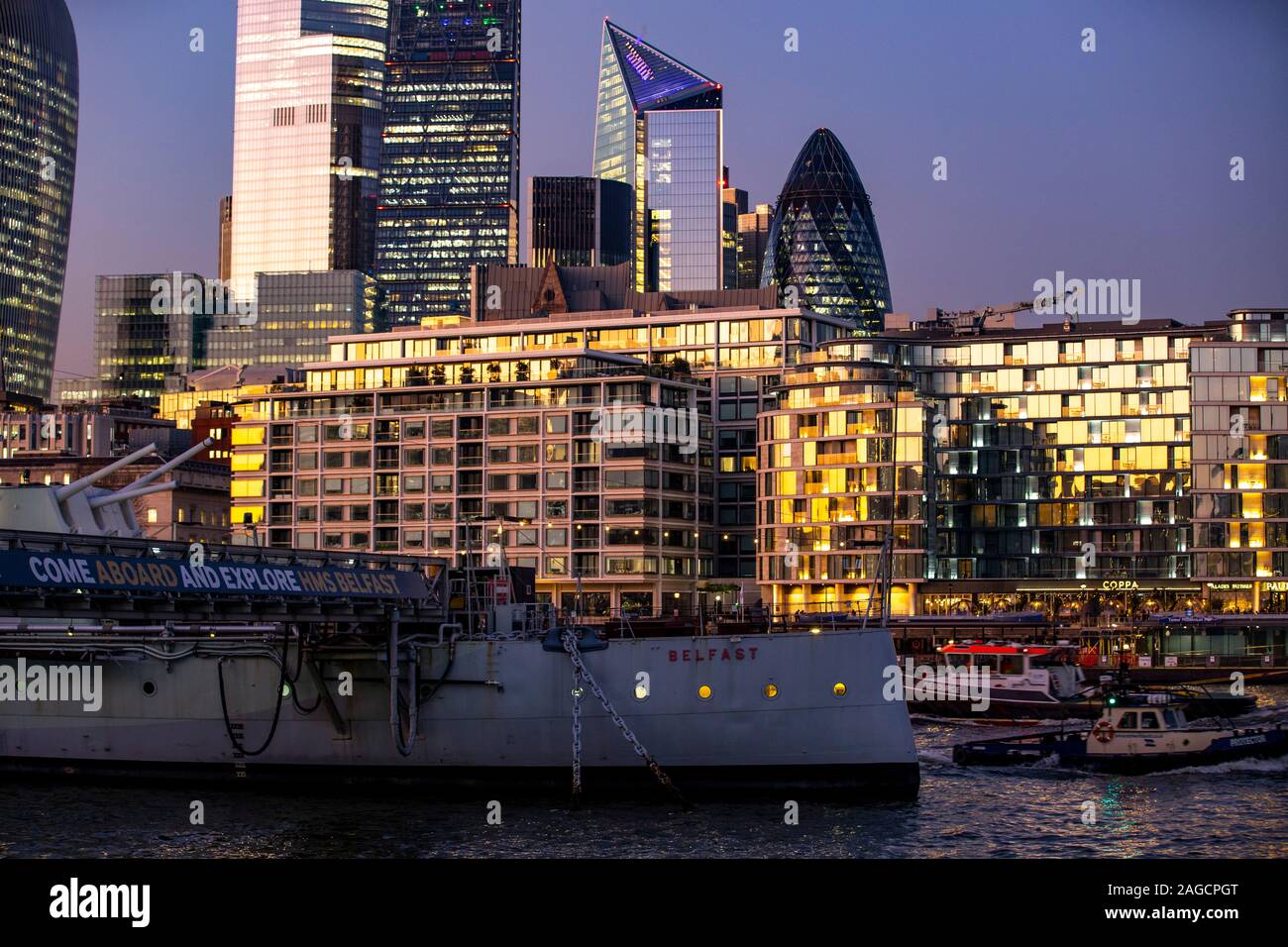 Skyline of the banking district of London, Great Britain, River Thames ...