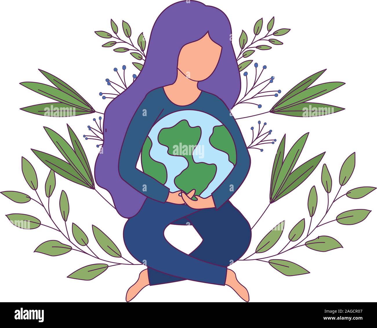 Avatar woman with planet design, Ecology renewable conservation saving ...