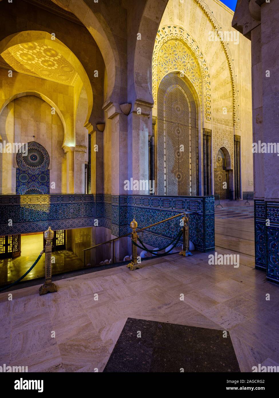 CASABLANCA, MOROCCO - CIRCA APRIL 2018: Exterior corridor and arches of ...