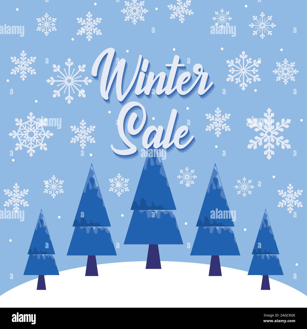 Winter sale with snowflakes and pine trees design, Store shop market ...