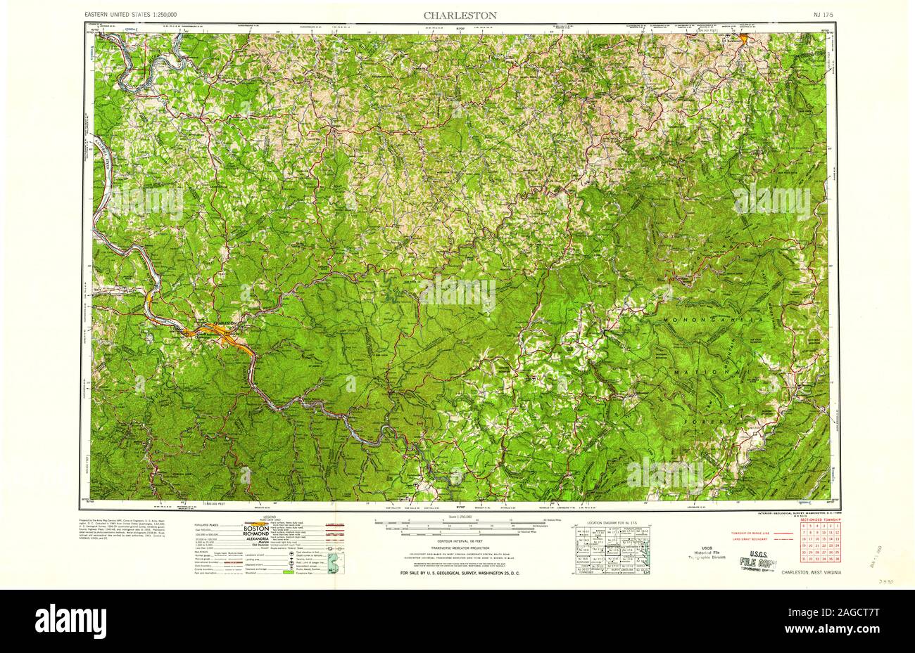 USGS TOPO Map Ohio WV Charleston 254034 1958 250000 Restoration Stock ...