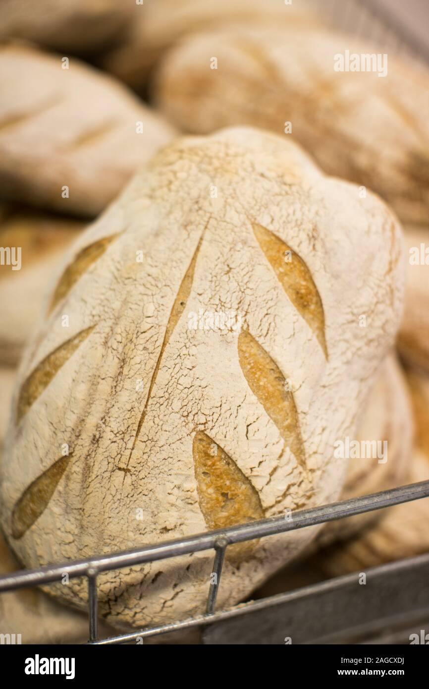 Vertical shot of freshly baked delicious sourdough bread with nice ...