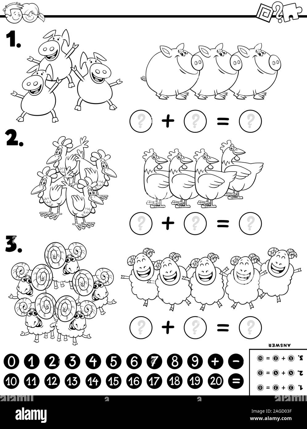 Black and White Cartoon Illustration of Educational Mathematical ...