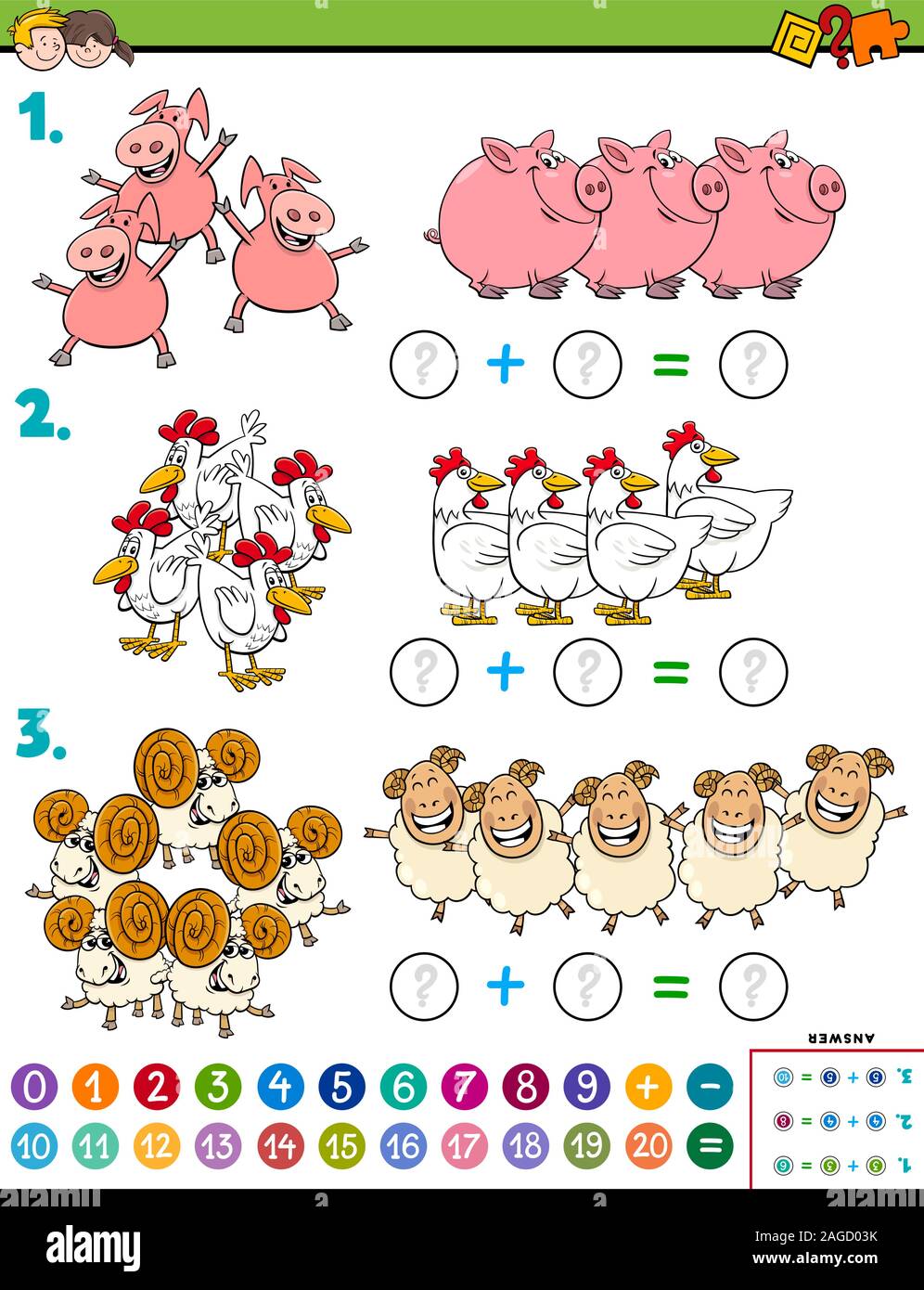 Cartoon Illustration of Educational Mathematical Addition Puzzle Task ...