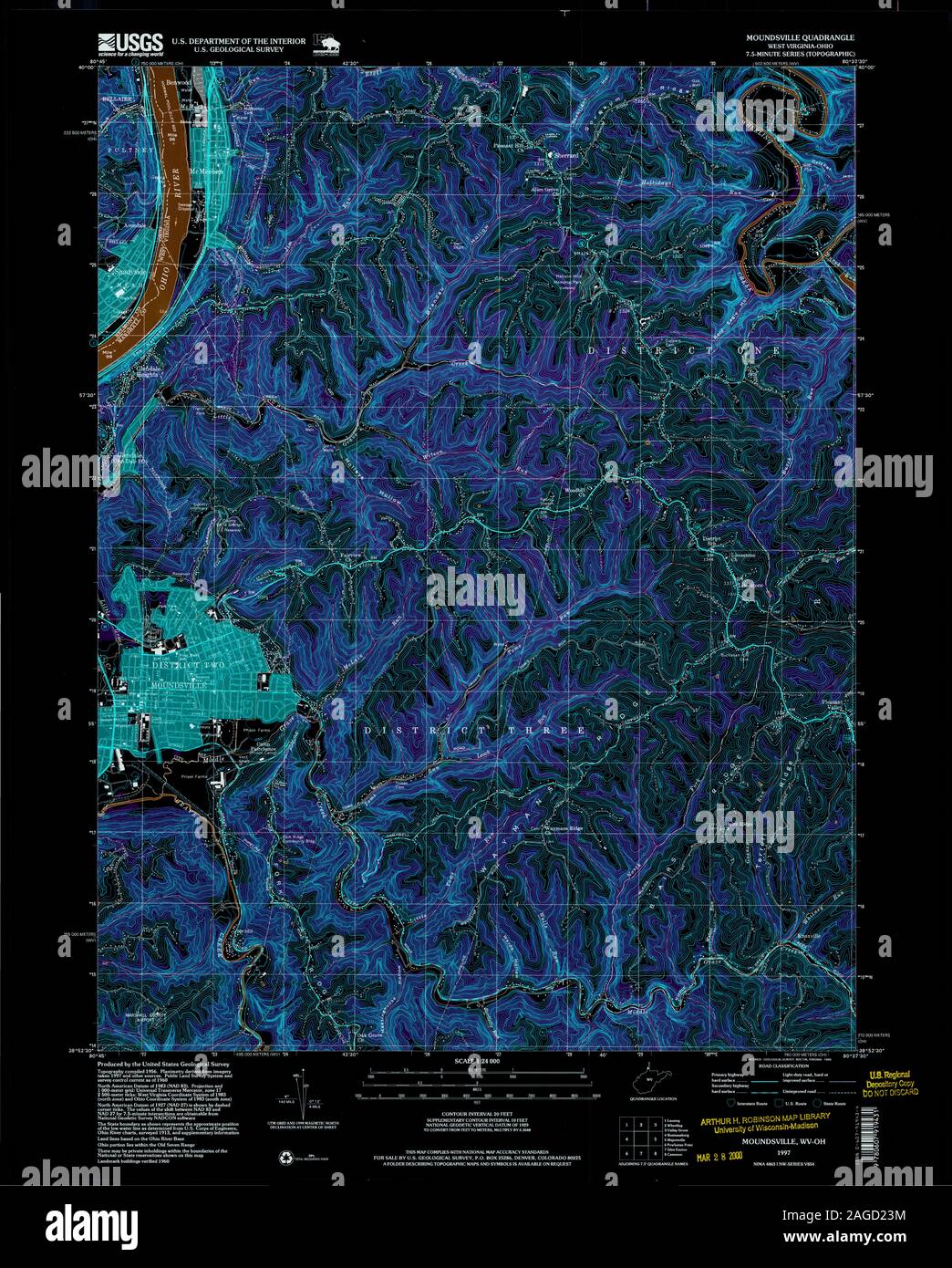 USGS TOPO Map Ohio WV Moundsville 701095 1997 24000 Inverted ...