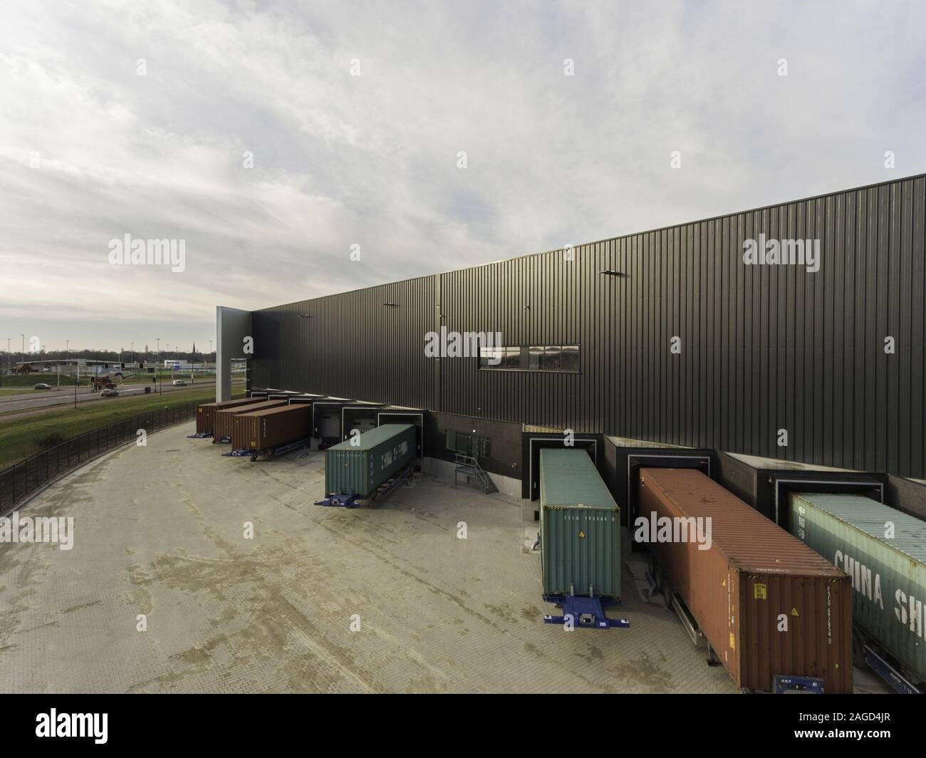 OOSTERHOUT, NETHERLANDS - Dec 06, 2019: Trailers with containers in ...