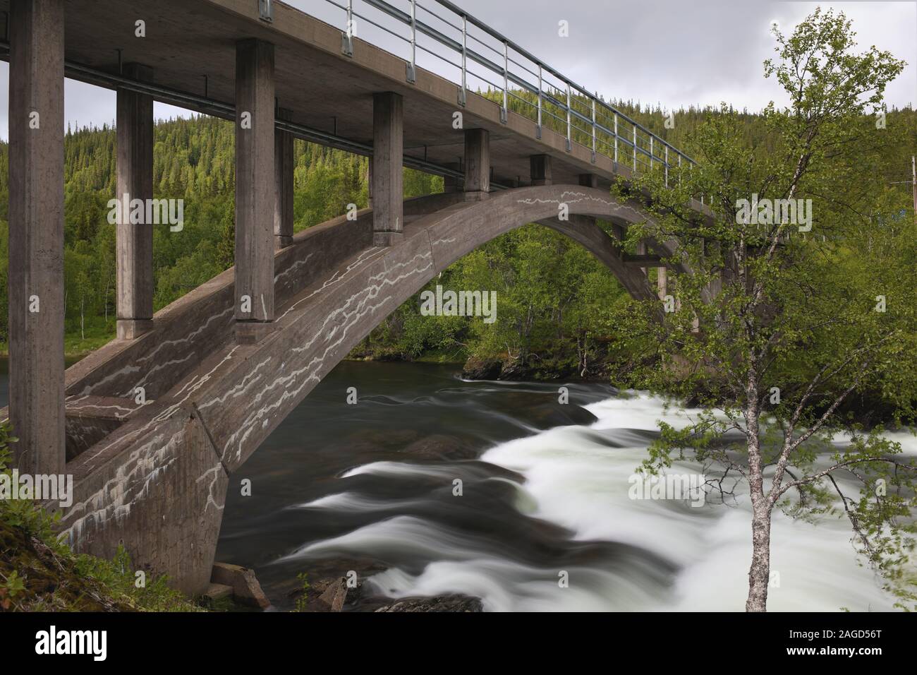 Concrete bridge on Vildmarksvägen (Wilderness Road) near Ankarvattnet ...