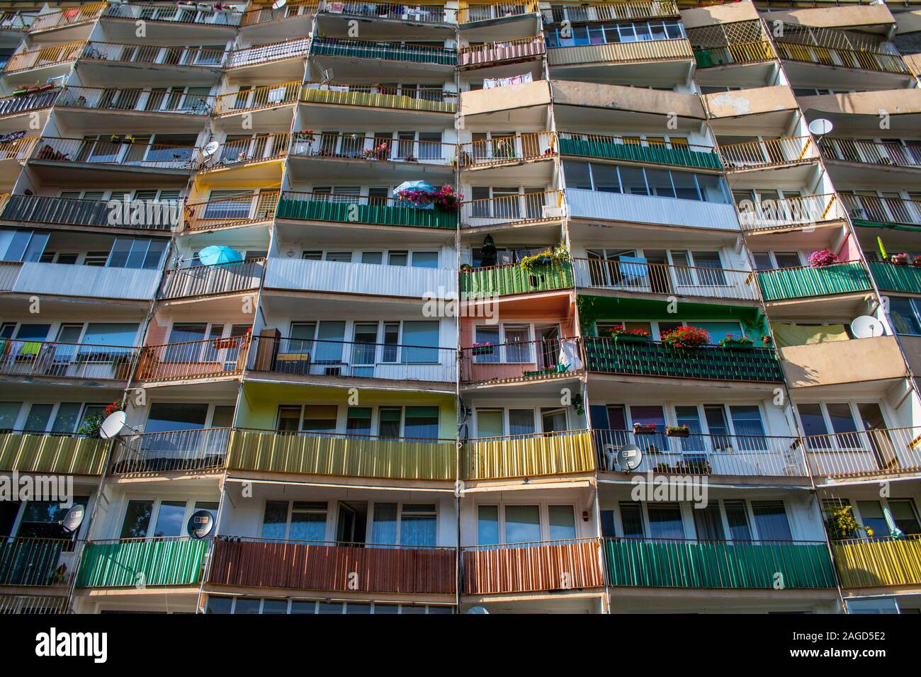 Balconies of housing block known as Falowiec located in Gdansk which is ...