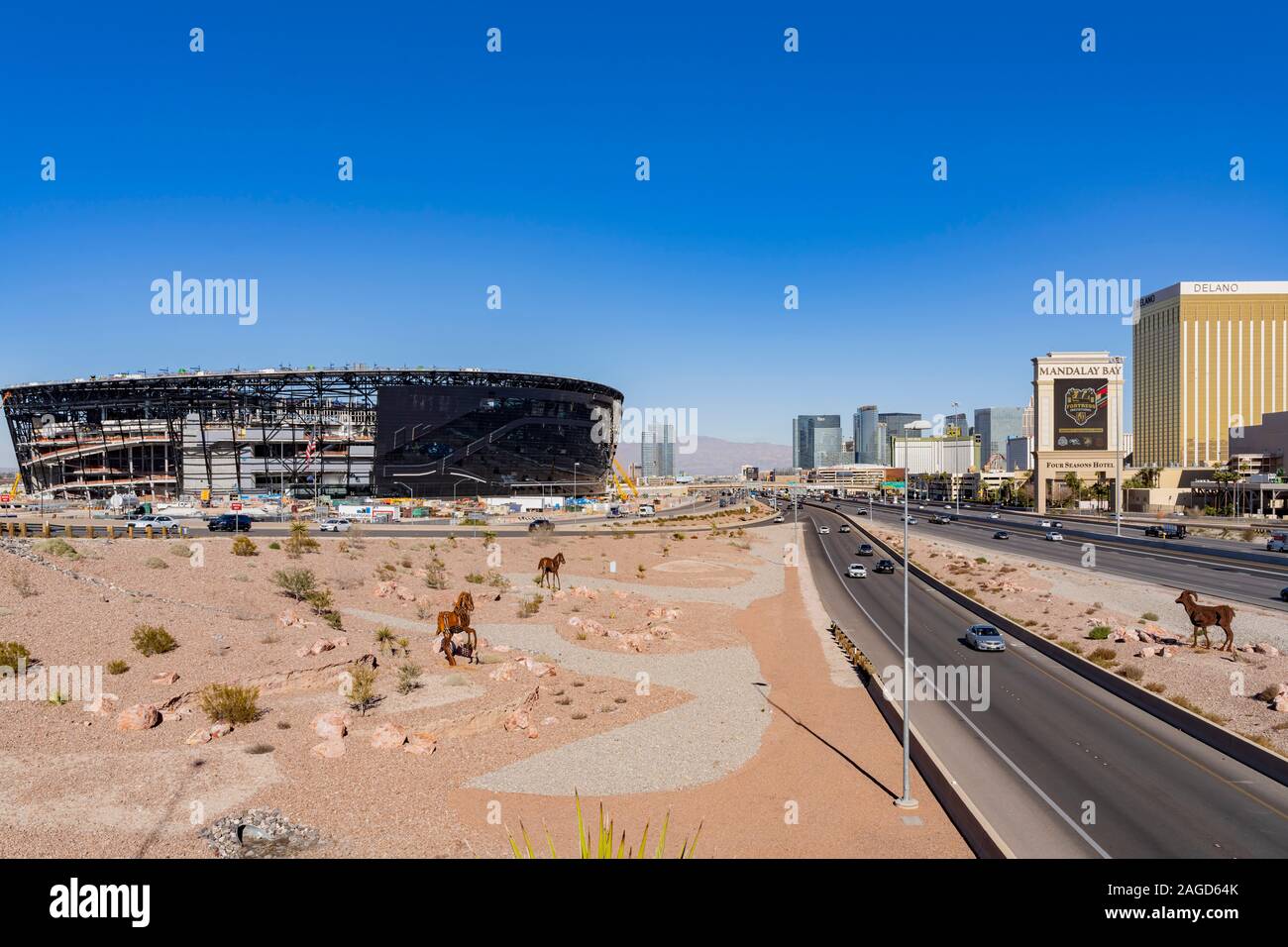 Las Vegas, DEC 17: Construction site of the Allegiant Stadium and strip ...