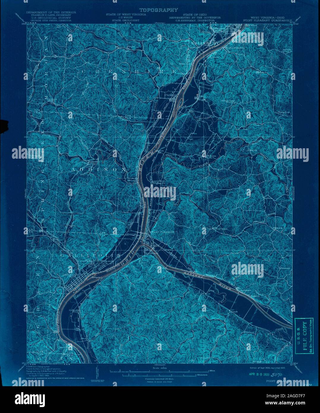 USGS TOPO Map Ohio WV Point Pleasant 253802 1908 62500 Inverted ...