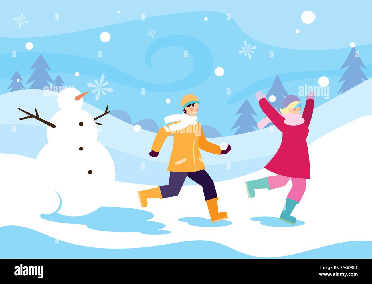Cartoon illustration snowman couple in hi-res stock photography and ...