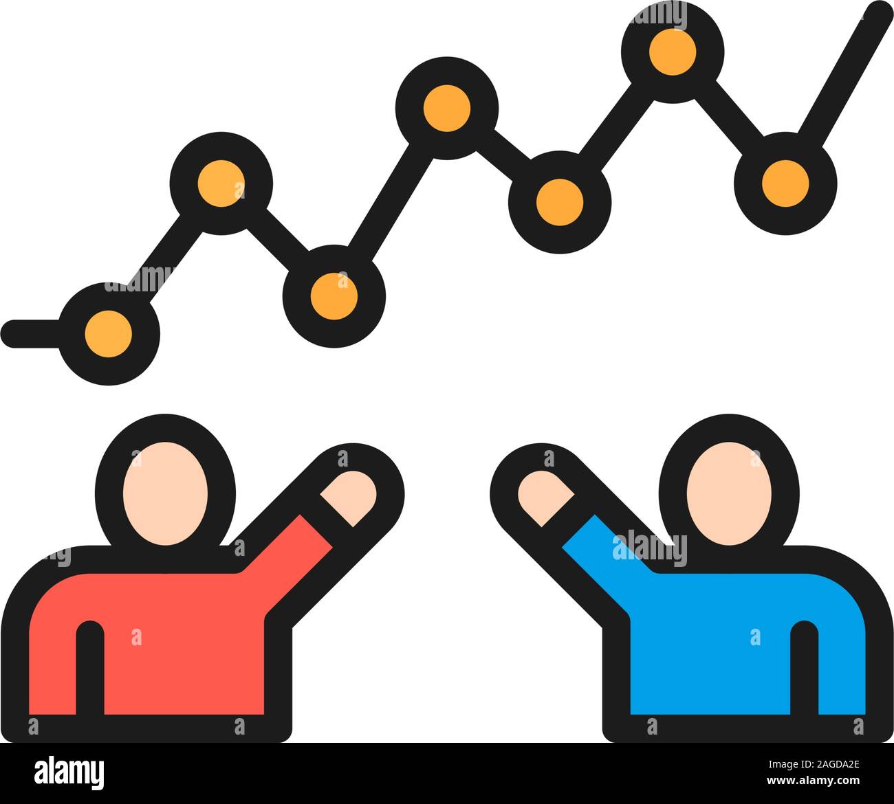Teamwork progress, people with graph flat color line icon Stock Vector ...