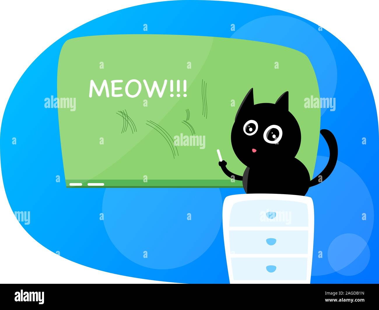 Illustration of a black cat standing on a white table writing with a ...