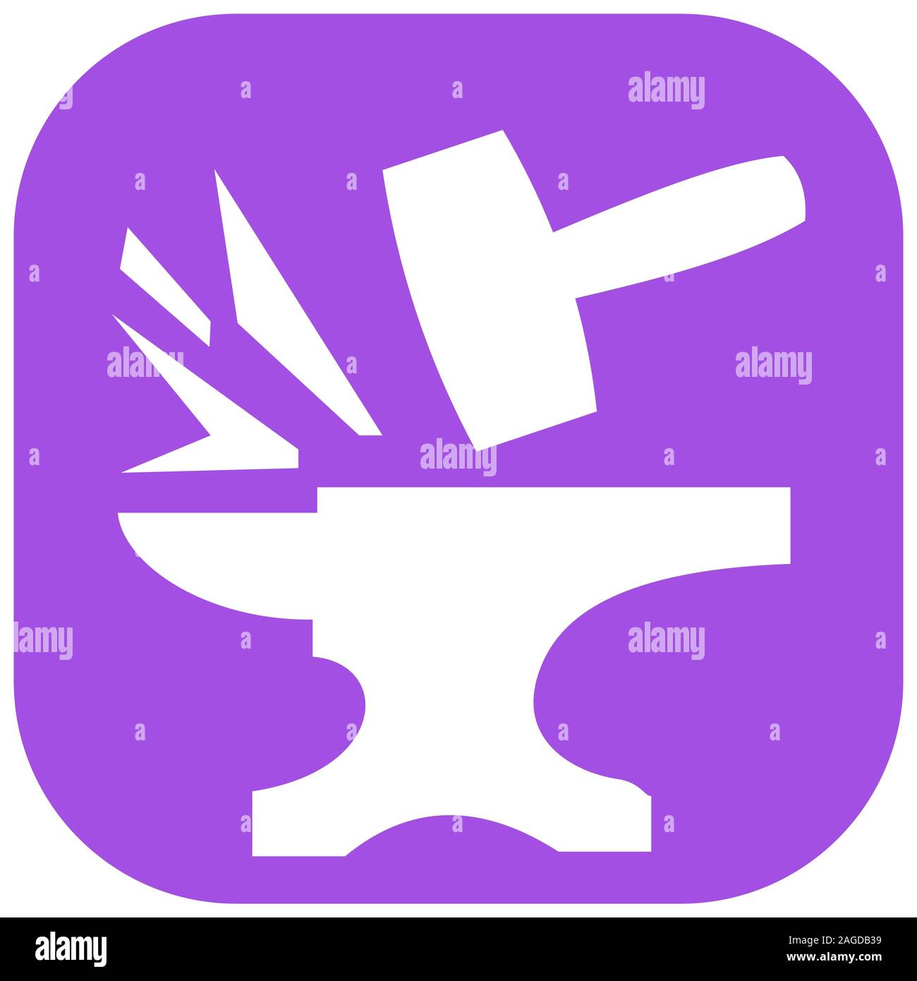 Illustration of a white anvil in a purple square on white background ...