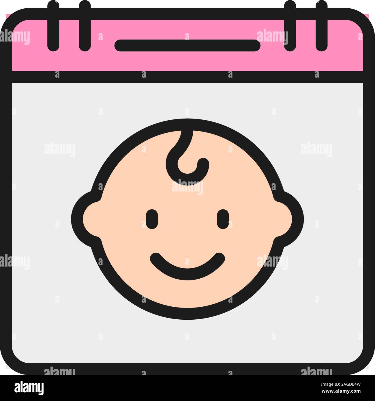 Vector kids calendar, baby birthday flat color line icon Stock Vector ...