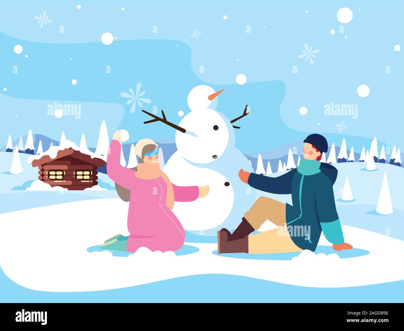 Cartoon illustration snowman couple in hi-res stock photography and ...
