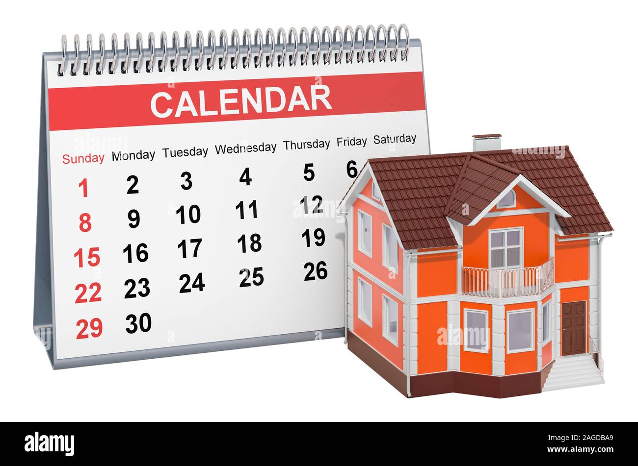 Desk calendar with home, 3D rendering isolated on white background ...