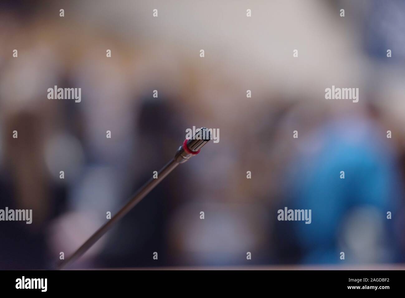 Focus on Microphones in conference room or hall, prepairing for ...