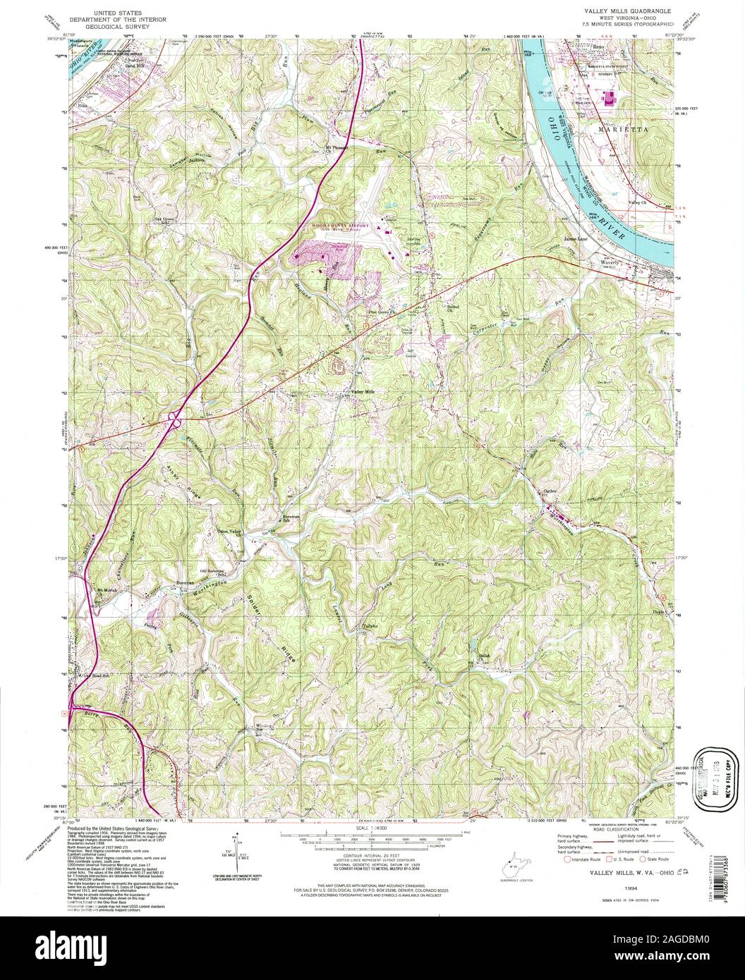 USGS TOPO Map Ohio WV Valley Mills 253151 1994 24000 Restoration Stock ...