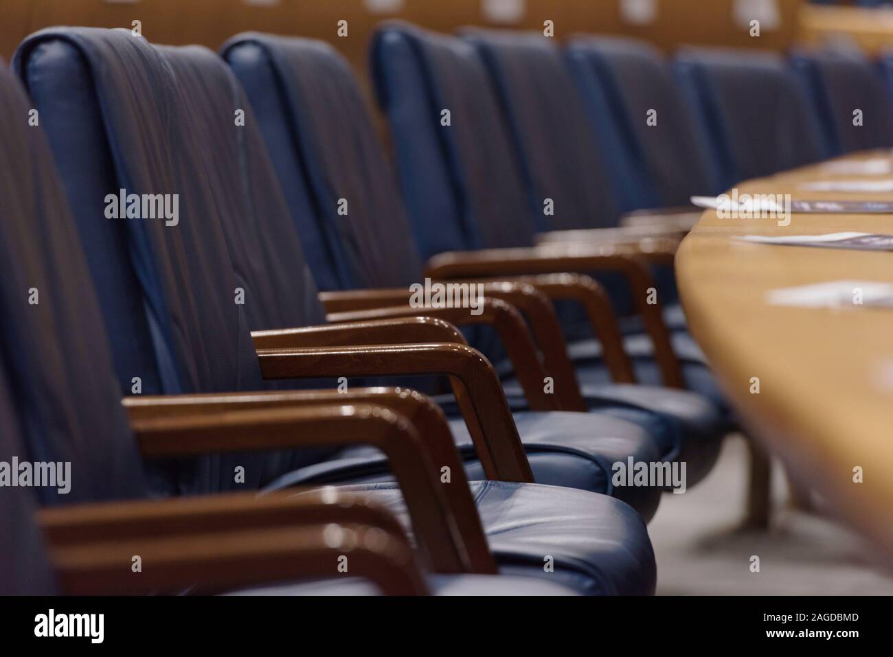 Conference hall or seminar room, row of empty seat in auditorium or ...
