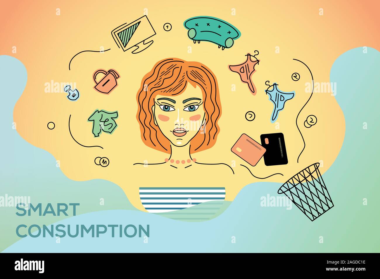 Vector illustration of smart consumption, buying with sustainable ...