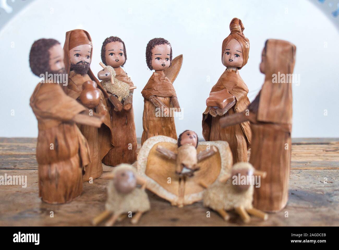 Closeup shot of beautiful small Christmas figures demonstrating the ...