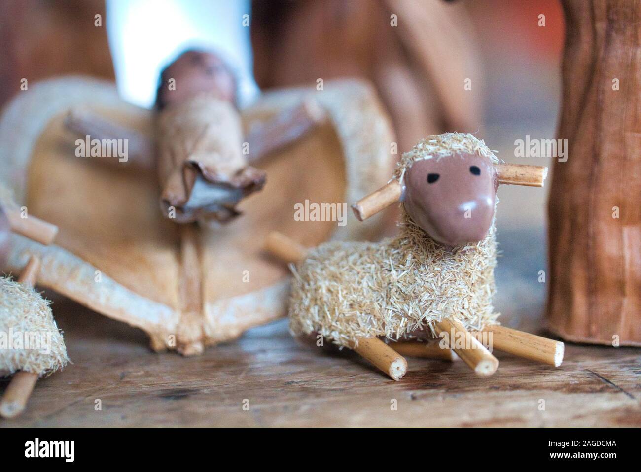 Closeup shot of beautiful small Christmas figures demonstrating the ...
