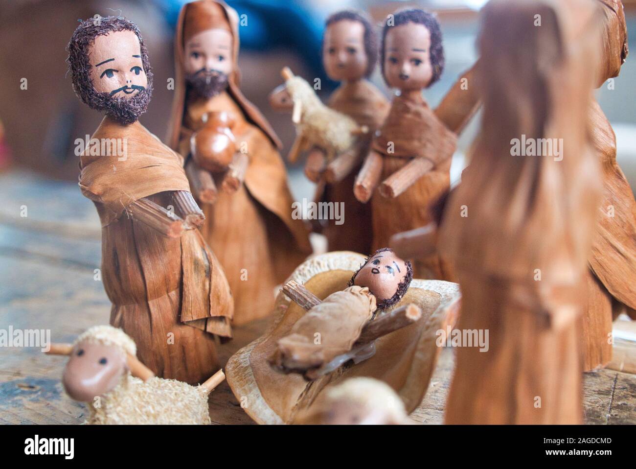 Closeup shot of beautiful small Christmas figures demonstrating the ...