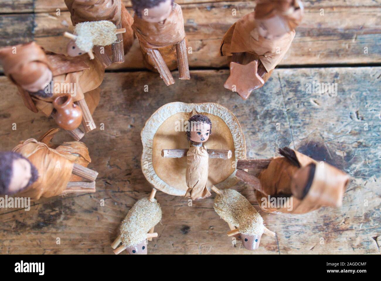 Closeup shot of beautiful small Christmas figures demonstrating the ...