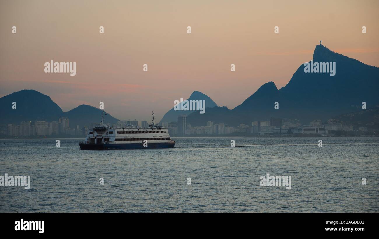 Ship sailing in the ocean at Guanabara Bay, Rio de Janeiro during the ...