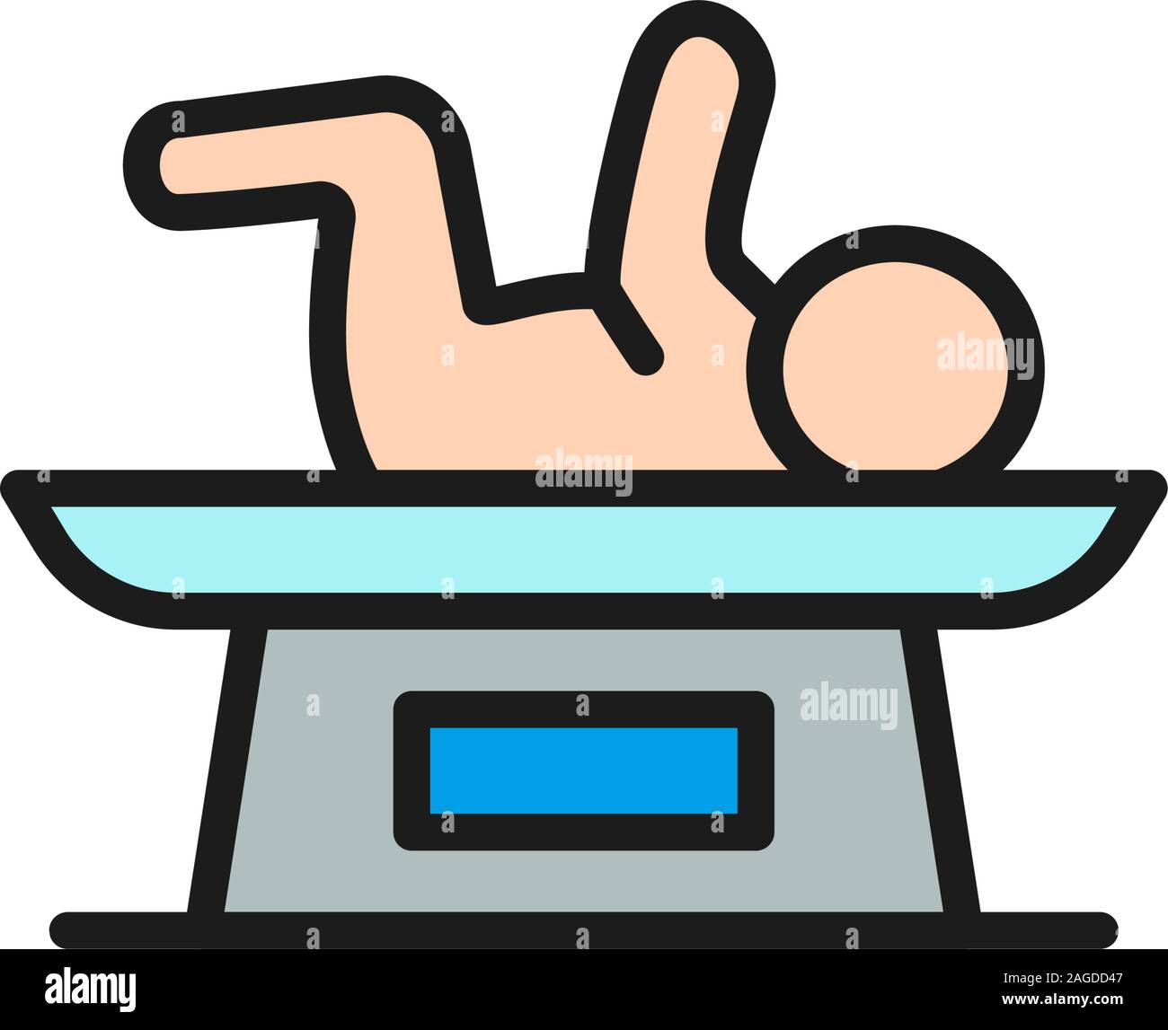 Baby on scale, weight scale for infant flat color line icon Stock ...