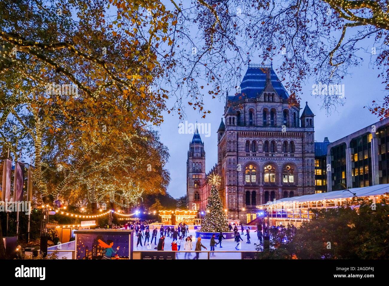 Ice skating rink outside Museum of Natural History, London, England, UK ...