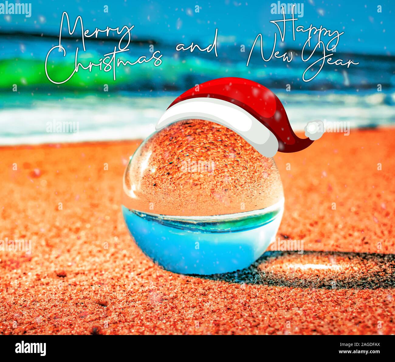 Illustration of a crystal ball with the reverse reflection of the beach ...