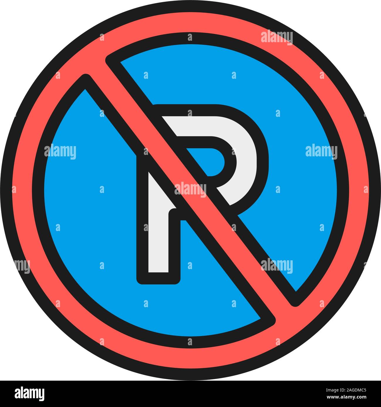 No parking sign flat color line icon. Isolated on white background ...