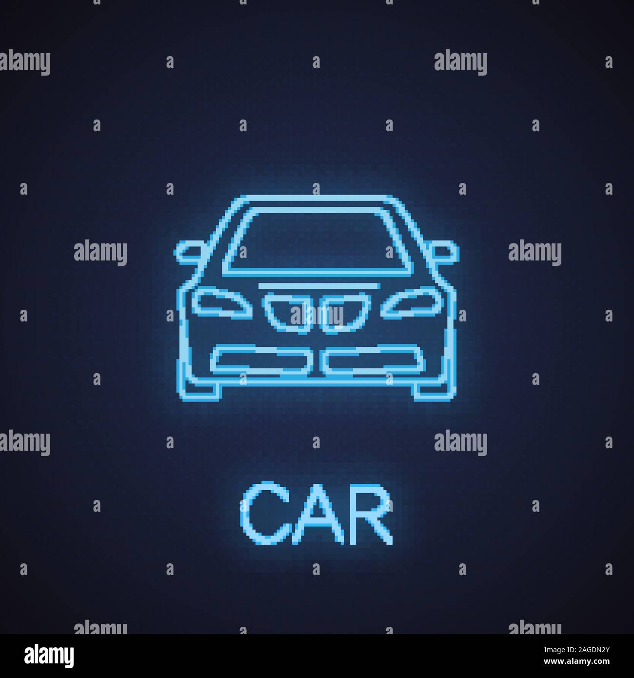 Car front view neon light icon. Automobile. Auto workshop glowing sign ...