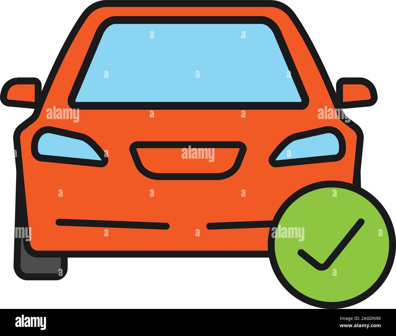 Car with check mark color icon. Total automobile check. Isolated vector ...