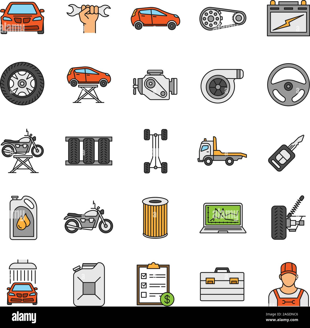 Auto workshop color icons set. Car service. Instruments, equipment and ...