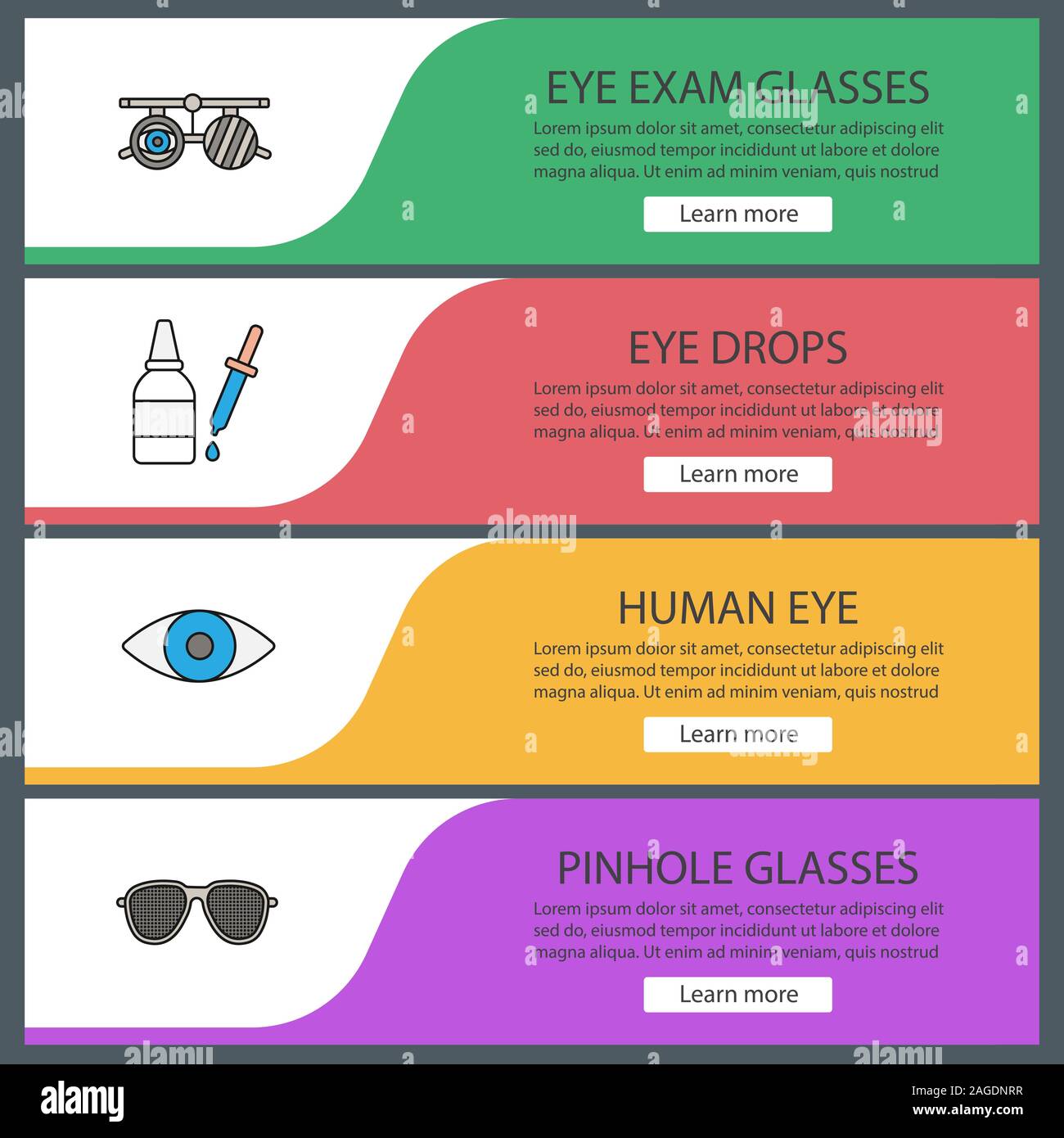 Ophthalmology web banner templates set. Website color menu items. Exam ...