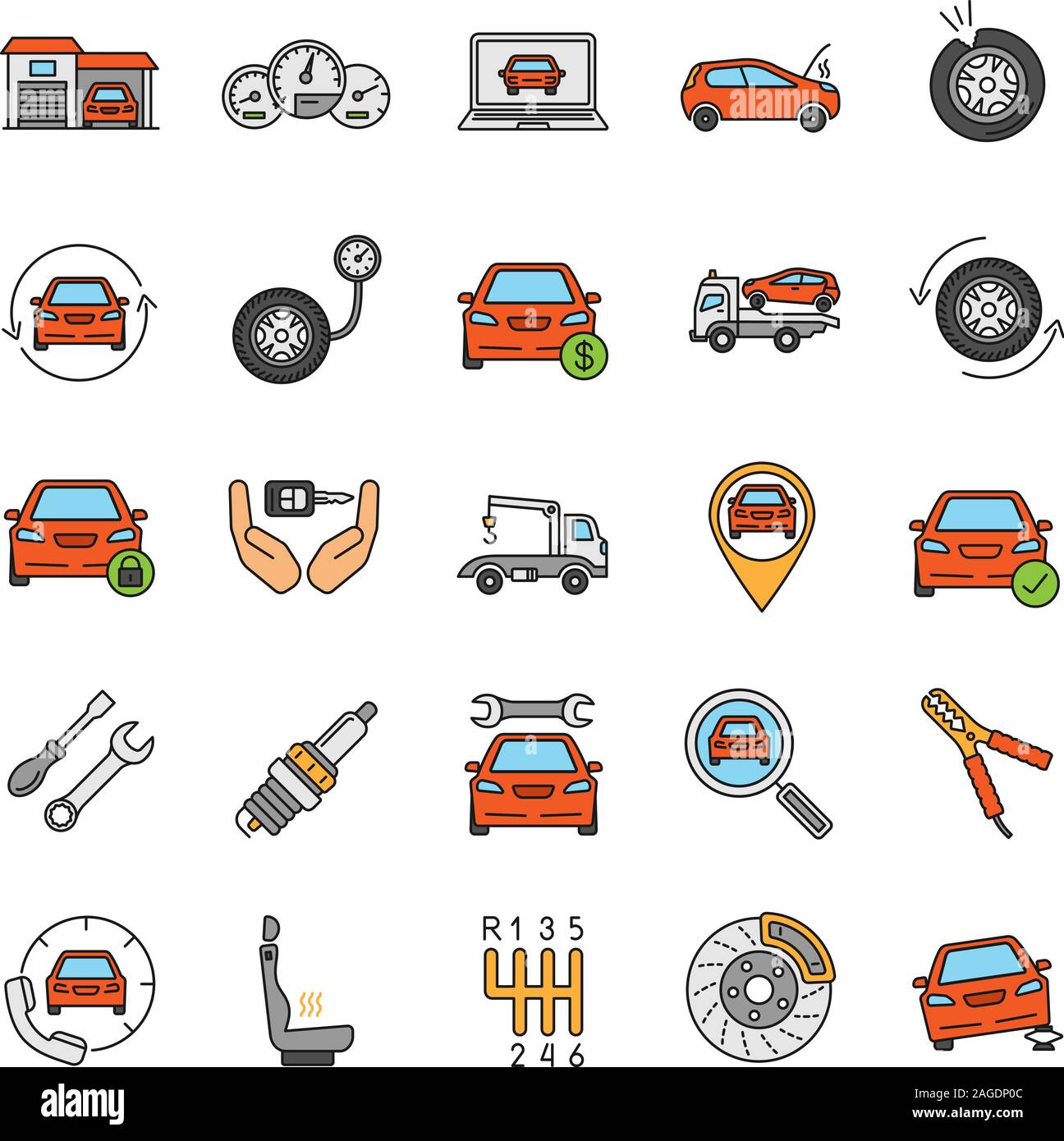 Auto workshop color icons set. Car service. Instruments, equipment and ...