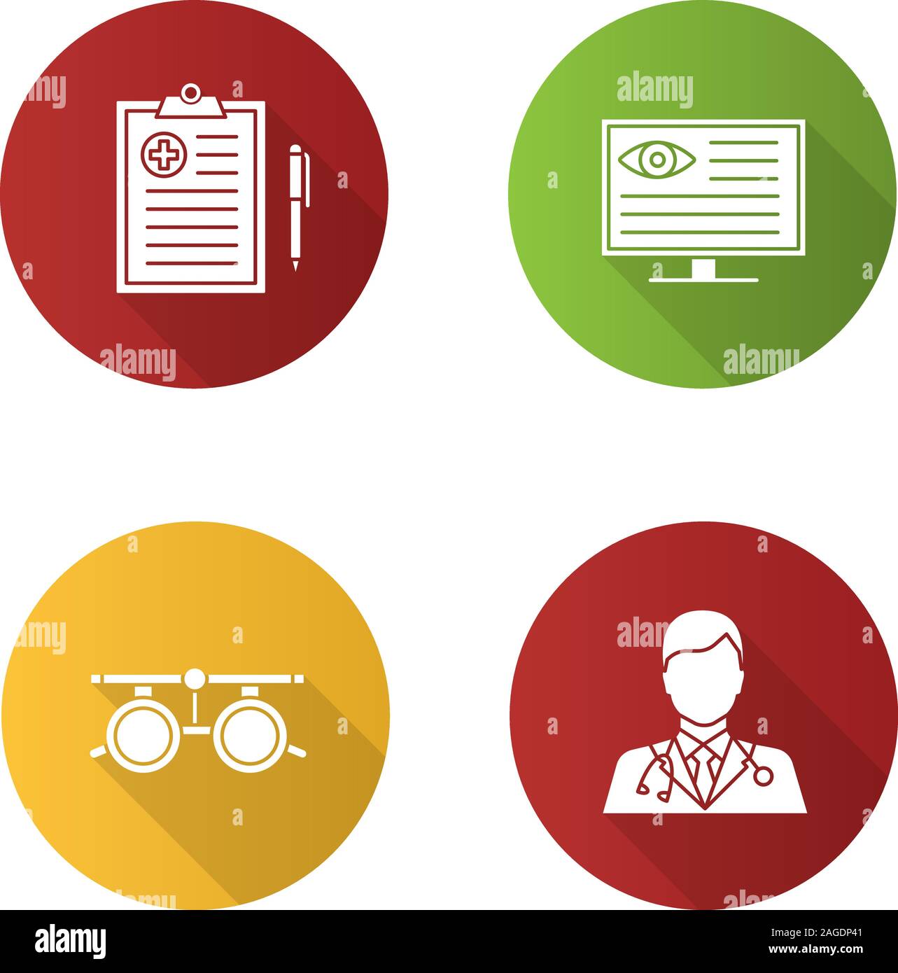 Ophthalmology flat design long shadow glyph icons set. Vector silhouette illustration Stock ...