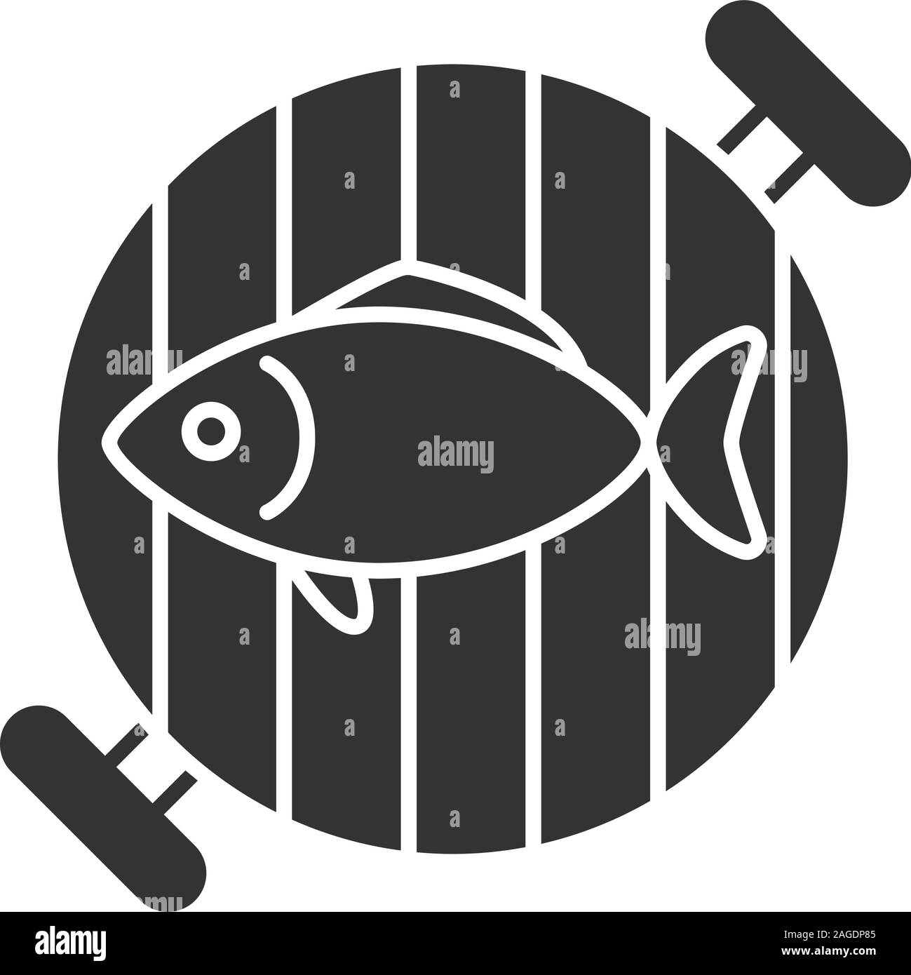 Fish on barbecue grill glyph icon. Silhouette symbol. Negative space ...