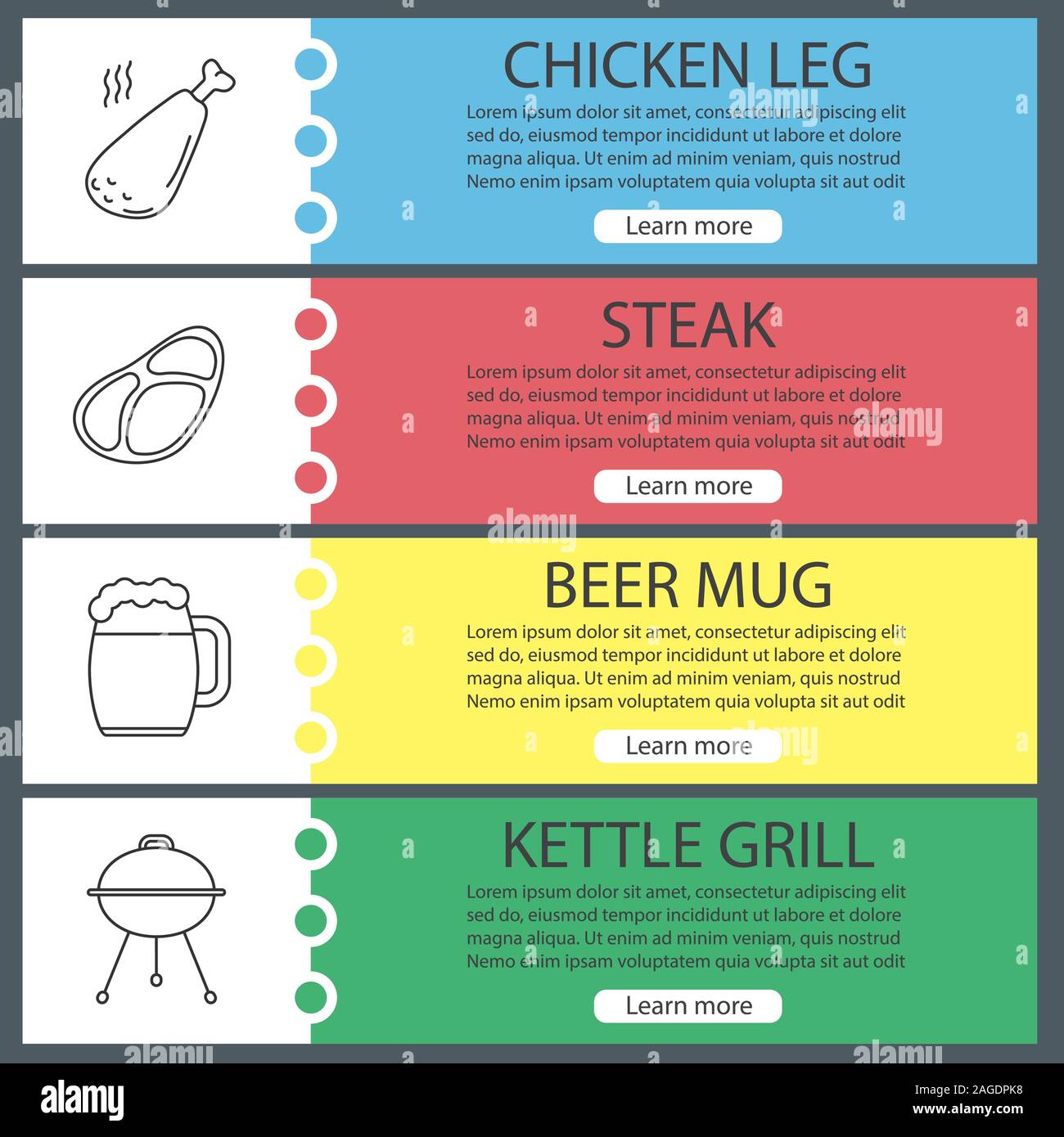 Barbecue web banner templates set. BBQ. Chicken leg, steak, beer mug ...
