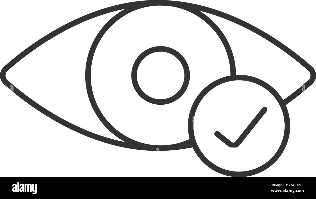 Eye with check mark linear icon. Thin line illustration. Good vision ...