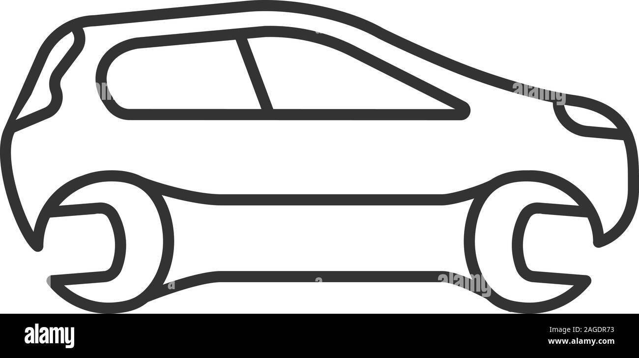 Car with spanner linear icon. Repair service. Thin line illustration ...