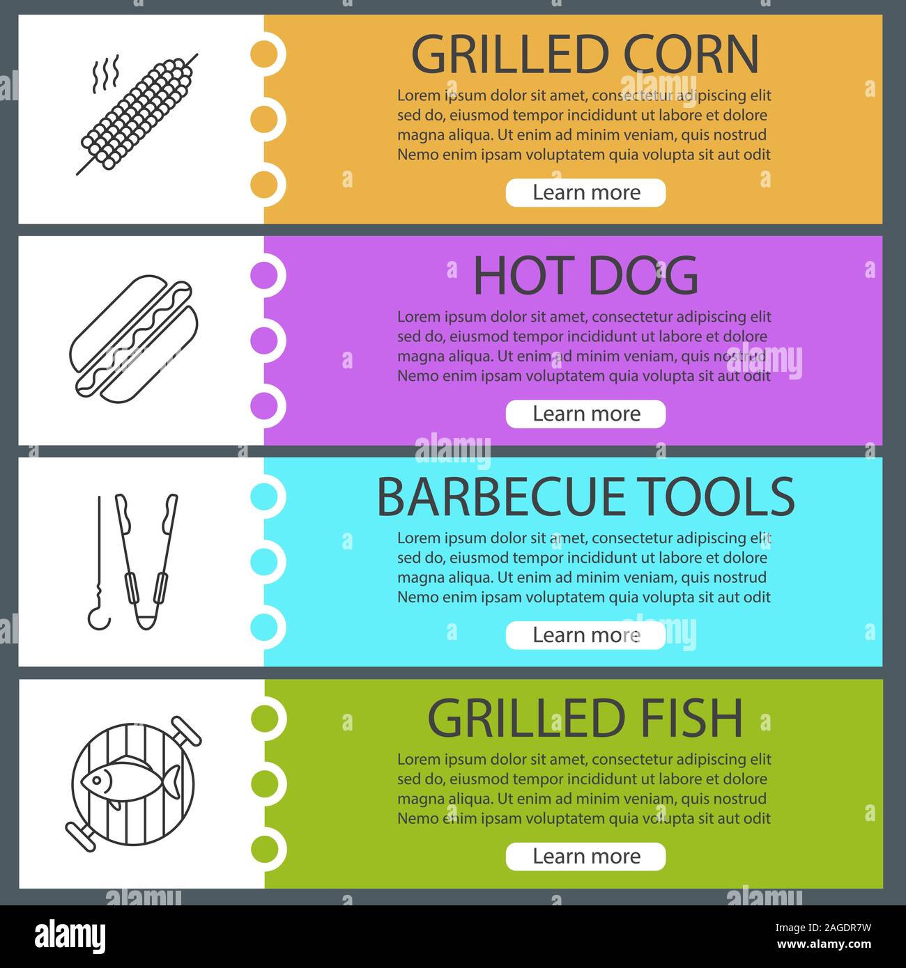 Barbecue web banner templates set. Website color menu items with linear ...