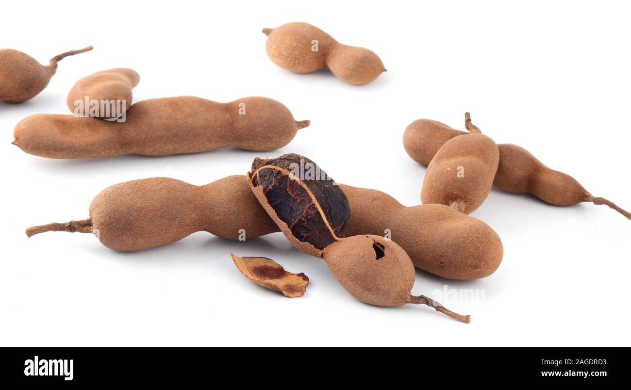 Tamarind isolated on white background. Sweet tamarind (Tamarind indica ...