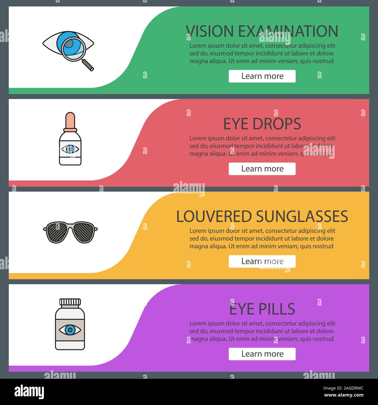 Ophthalmology web banner templates set. Website color menu items ...
