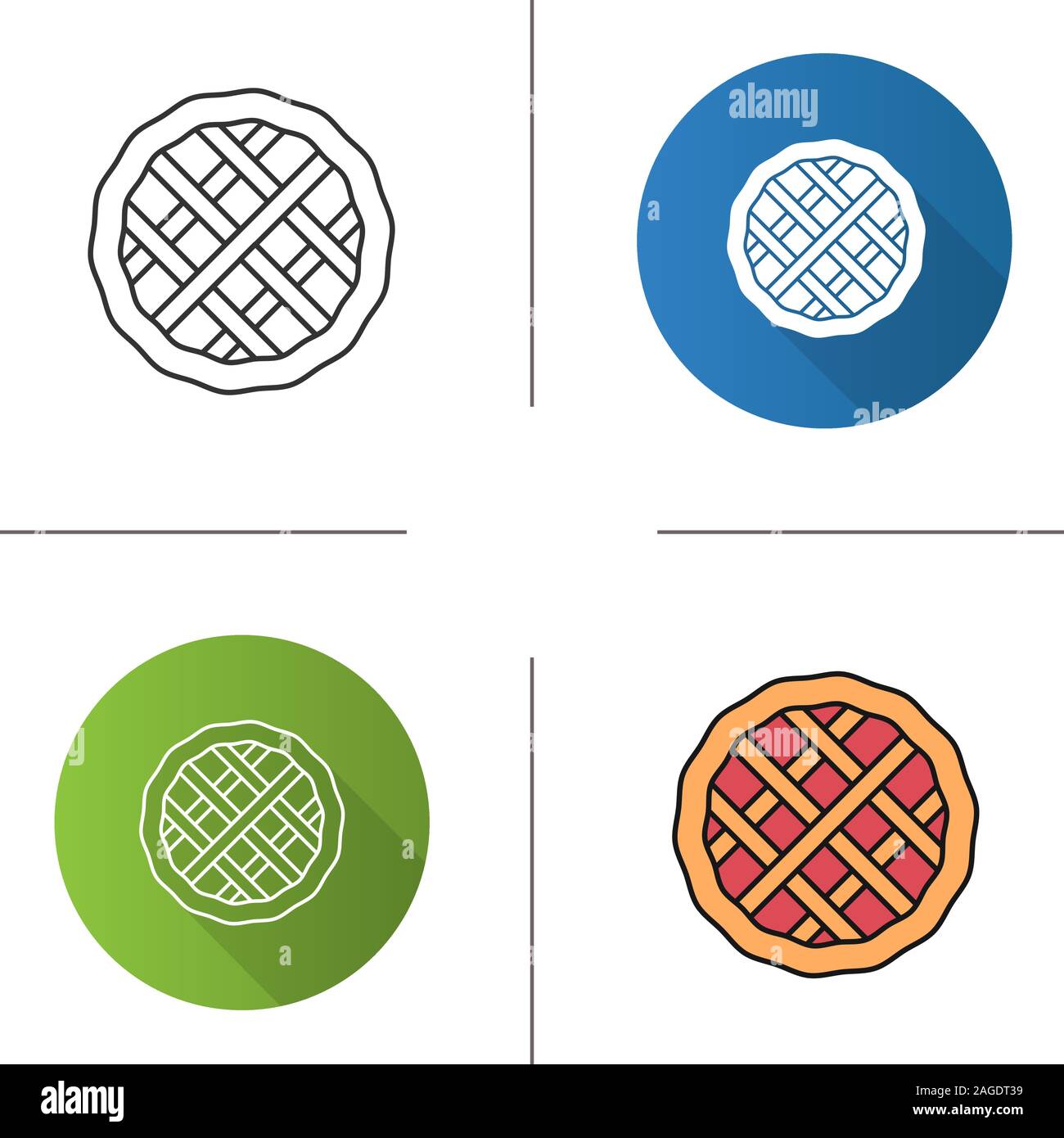Pie icon. Flat design, linear and color styles. Isolated vector ...